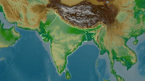 India map - zoom. Regions. Physical. | Stock Video | Pond5