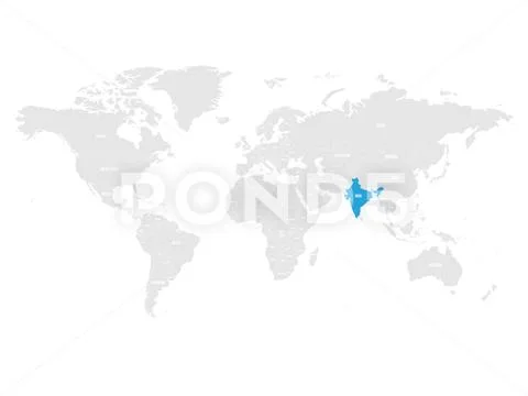 India marked by blue in grey World political map. Vector illustration ...