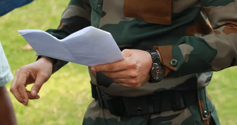 Indian Army officer hand with papers | Stock Video | Pond5