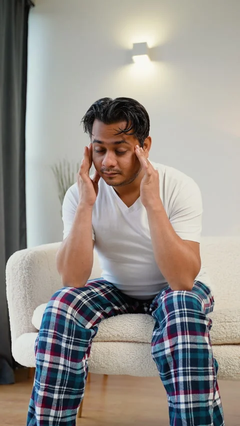 Indian asian man having a headache at ho... | Stock Video | Pond5