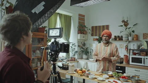 Indian Chef in Turban Filming Cooking Sh... | Stock Video | Pond5