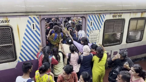 Indian Crowd of people rush to board tra... | Stock Video | Pond5