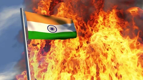 Indian flag with flames in the backgroun... | Stock Video | Pond5