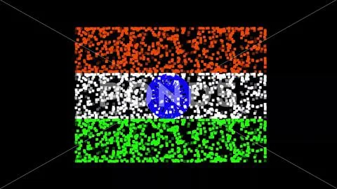 Indian flag with pixel particles on plain black background Illustration ...