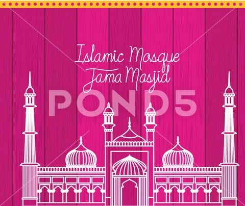 Indian jama masjid temple with purple background: Graphic #111383717