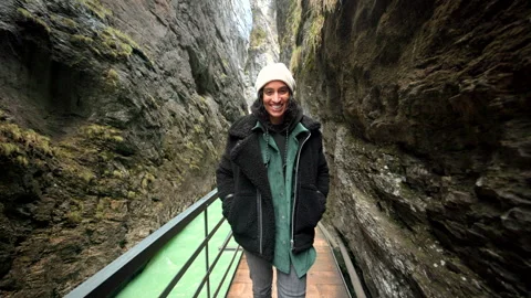 Indian Lady on Wooden Path in Mountains ... | Stock Video | Pond5