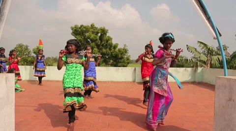 Indian Little Girls Dancing in Tradition... | Stock Video | Pond5