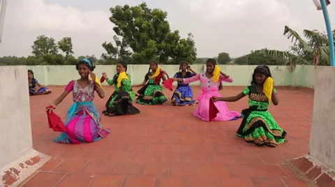 Indian Little Girls Dancing in Tradition... | Stock Video | Pond5