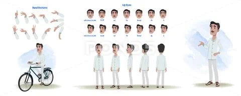A Indian man character model sheet. man creation set. Boy turnaround ...