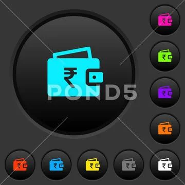 Indian Rupee wallet dark push buttons with color icons: Royalty Free ...