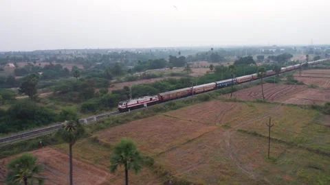 indian train going areal shot | Stock Video | Pond5