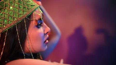 Indian woman belly dancer face in tradit... | Stock Video | Pond5