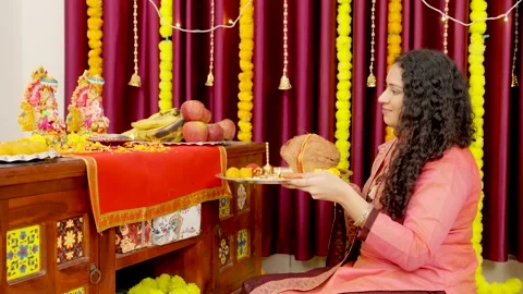 Indian Woman Doing Puja of Ganesh Ji and... | Stock Video | Pond5