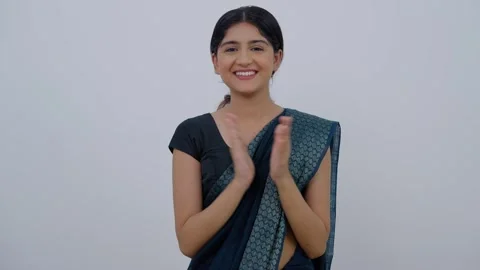 Indian Woman in Saree Clapping | Stock Video | Pond5