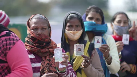 Indian Women line up to vote during the ... | Stock Video | Pond5