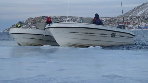 Indigenous Inuit eskimo seal hunters boa... | Stock Video | Pond5