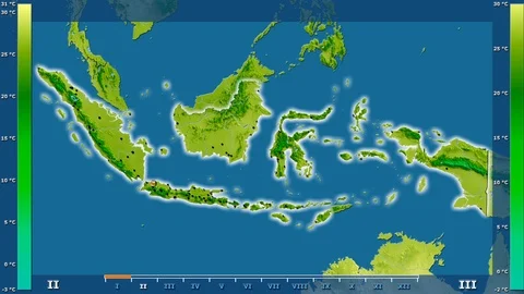 Indonesia - average temperature, borders... | Stock Video | Pond5