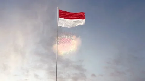 Indonesia Flag With Fireworks Background... | Stock Video | Pond5