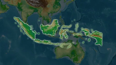 Indonesia map - extract. Glow. Physical.... | Stock Video | Pond5