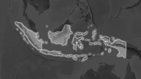 Indonesia map - solid. Glow. Grayscale. | Stock Video | Pond5
