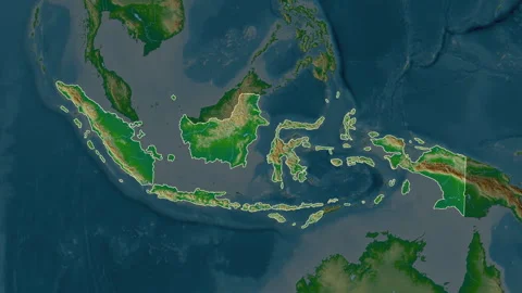 Indonesia map - zoom. Regions. Physical. | Stock Video | Pond5