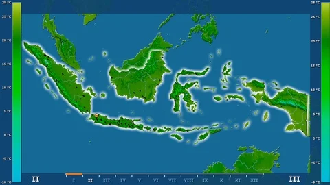 Indonesia - minimum temperature, borders... | Stock Video | Pond5