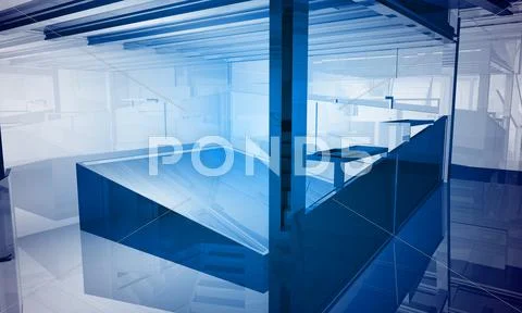 Indoor building. office space with blue light effects: Royalty Free ...