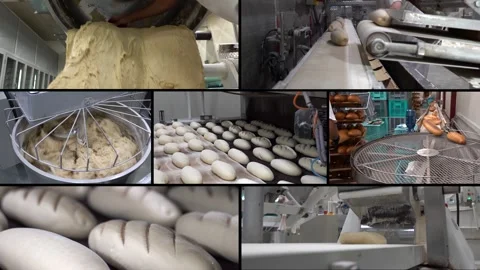 Industrial Bread Production - Multi Scre... | Stock Video | Pond5