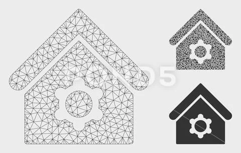 Industrial Building Vector Mesh 2D Model and Triangle Mosaic Icon ...