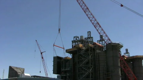industrial crane positions large duct on... | Stock Video | Pond5