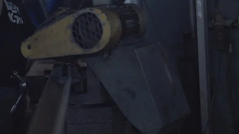 Industrial radial arm saw cutting metal ... | Stock Video | Pond5