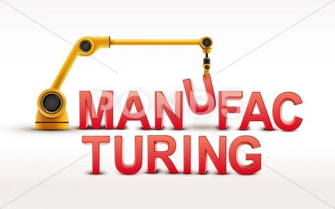 Industrial robotic arm building MANUFACTURING word: Graphic #50681513