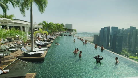 Infinity pool at Marina Bay Sands with s... | Stock Video | Pond5
