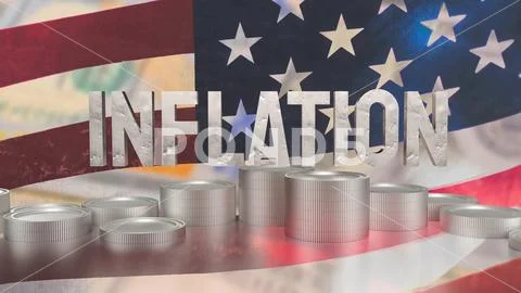The Inflation and coins on Usa flag Background for Business concept 3d ...