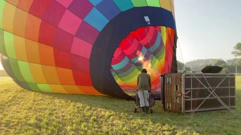 Inflation of a hot air balloon, rising f... | Stock Video | Pond5