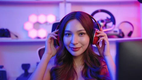 Influencer female wear headsets singing ... | Stock Video | Pond5