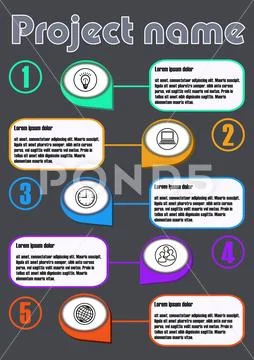 Infographic process visualization template on dark background, abstract ...
