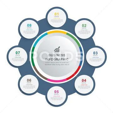 Infographics circle timeline with 8 number data template. Vector ...