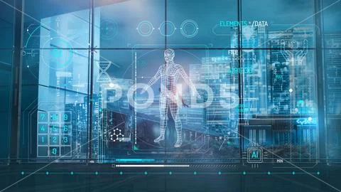 Infographics for researching scientific data data on a virtual screen ...