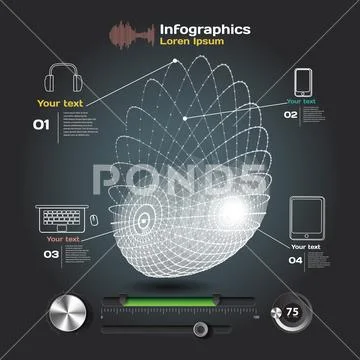 Infographics with sound waves on a dark background: Graphic #83404493