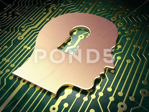 Information concept: Head With Keyhole on circuit board background ...