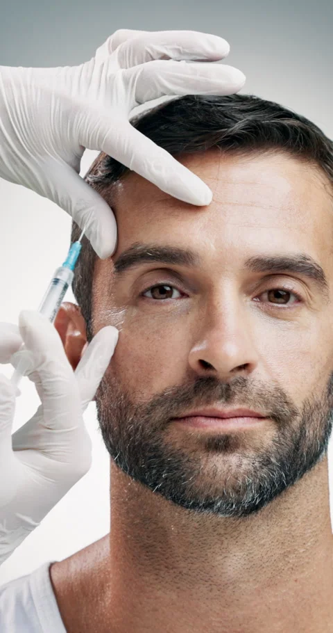 Injection, beauty and face with man and ... | Stock Video | Pond5