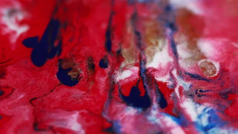Ink mix water glitter paint red blue flu... | Stock Video | Pond5