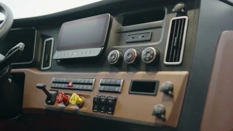inside in cabin of a new freightliner ca... | Stock Video | Pond5