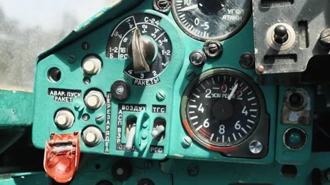 The inside of the cockpit of the Soviet ... | Stock Video | Pond5
