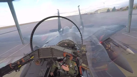 Inside a fighter jet cockpit as the hatc... | Stock Video | Pond5