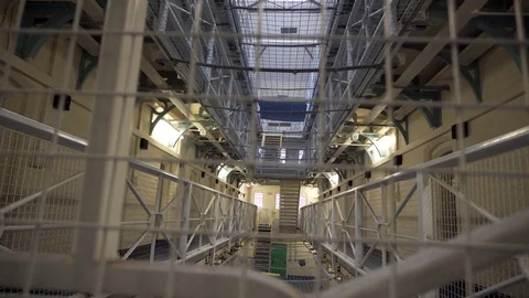Inside Large Prison Block, Reveal Of Bar... | Stock Video | Pond5