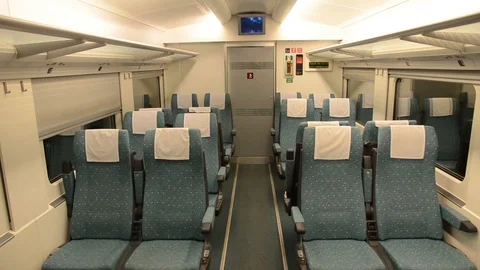 Inside modern high speed train. Seats in... | Stock Video | Pond5
