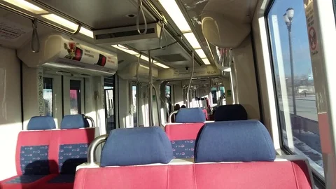 Inside a moving light rail car. | Stock Video | Pond5