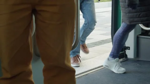 From inside train, Passengers legs and f... | Stock Video | Pond5